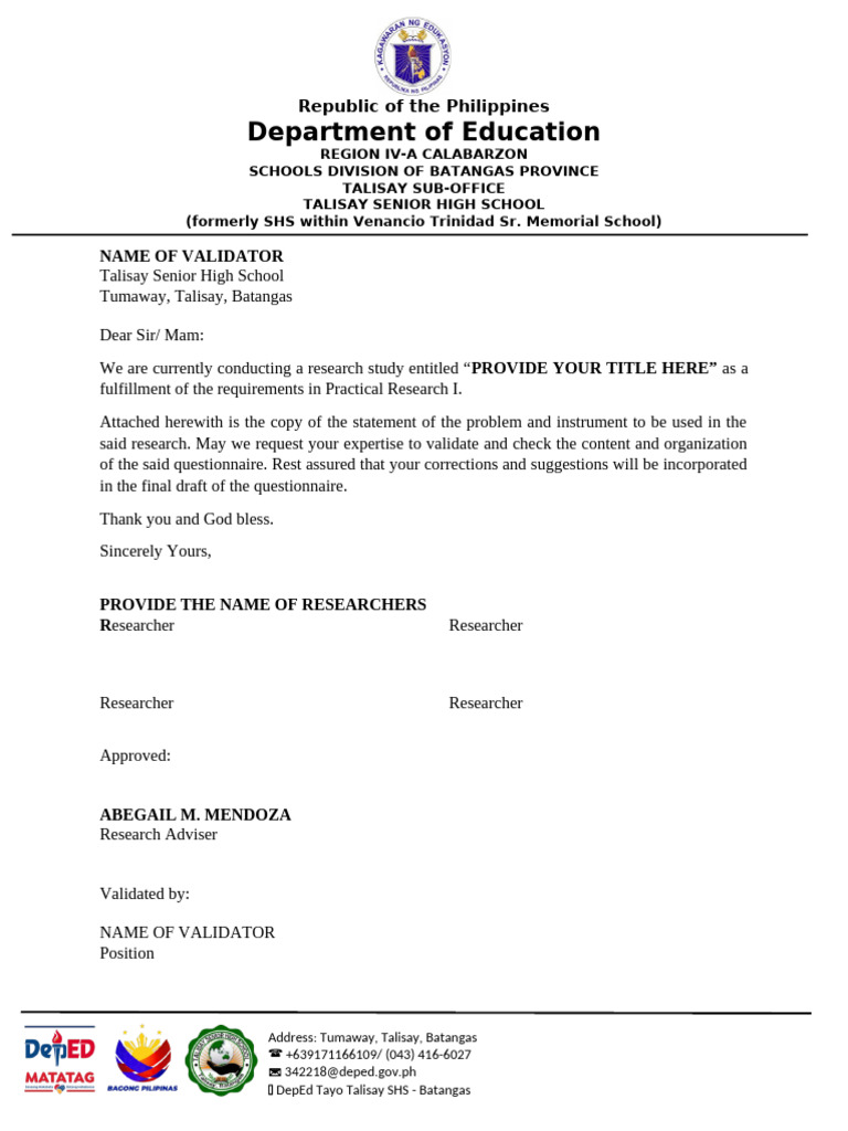 Letter To The Validator | PDF