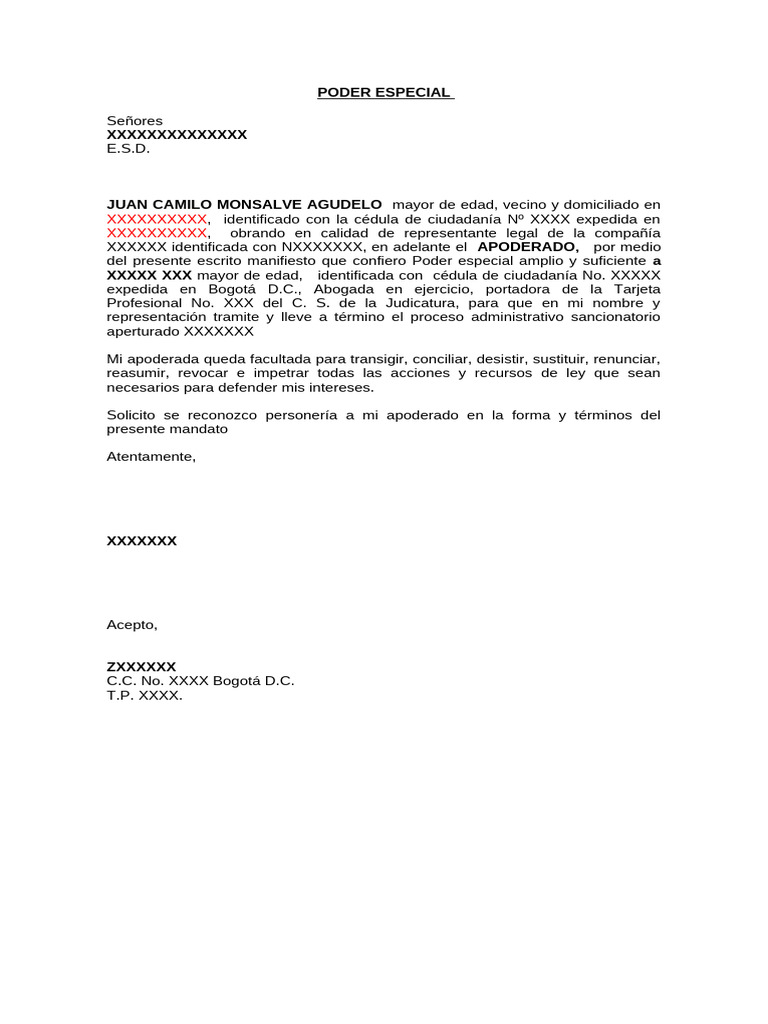 X Modelo de Minuta de Poder para Abogado Iniciar Proceso | PDF