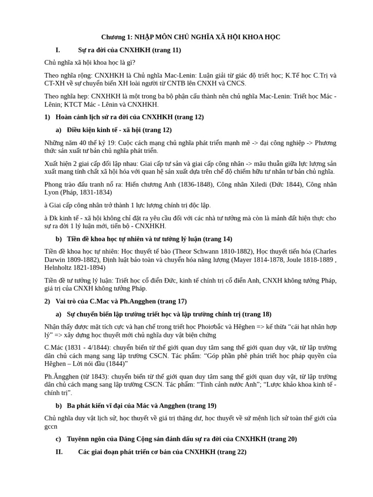 Tóm tắt CNXHKH | PDF