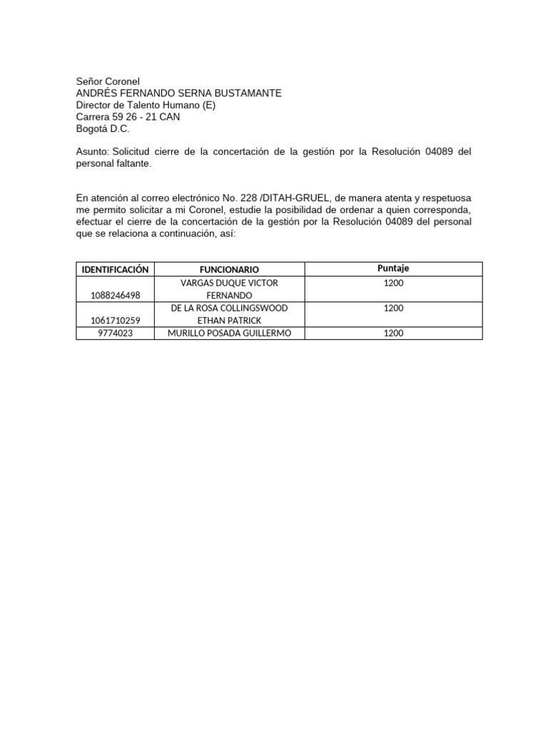 Ejemplo Solicitud Cierre de Formularios DITAH | PDF