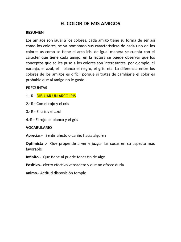 Colores y Lecciones de Amistad | PDF | Arboles | Color