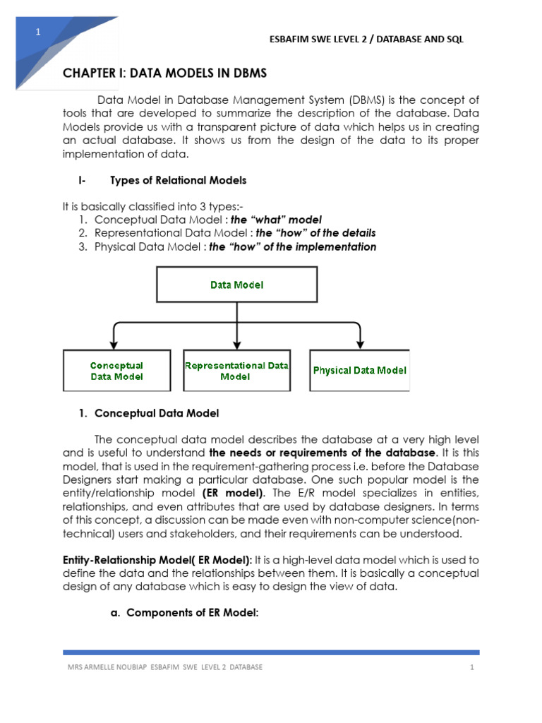 Chapter 1 Data Model in DBMS | PDF | Databases | Data Model