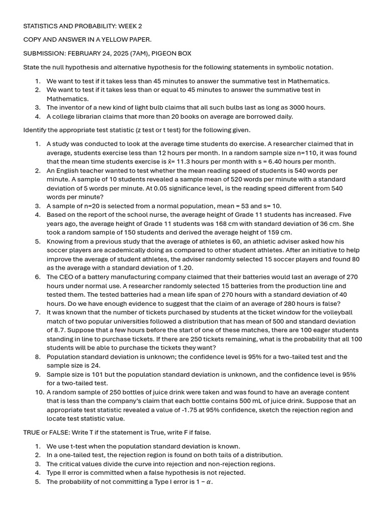 STATISTICS-AND-PROBABILITY-WORKSHEET | PDF | Type I And Type Ii Errors ...