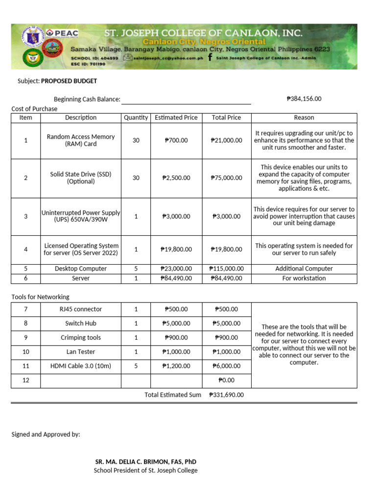 Request Form-Budget Proposal | PDF | Operating System | Random Access ...