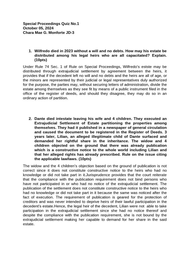 Special Proceeding | PDF | Probate | Intestacy