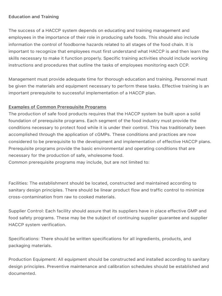 HACCP Training and Prerequisite Programs | PDF | Hazard Analysis And ...