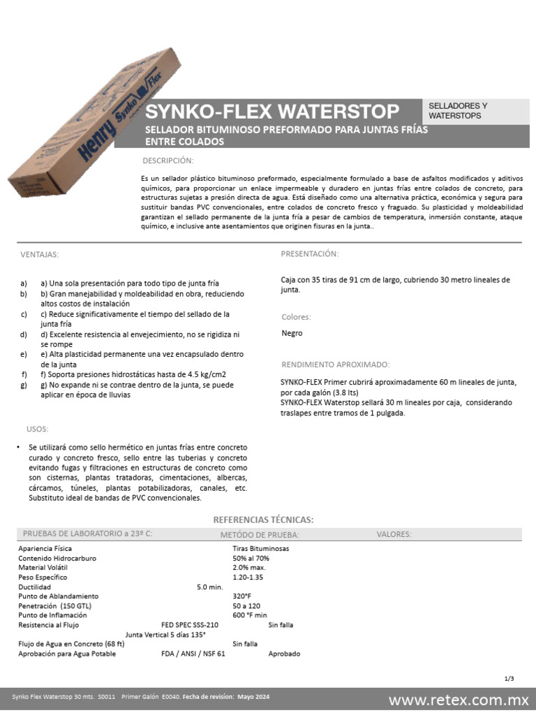 SYNKO-FLEX_WATERSTOP | PDF | Hormigón | Agua