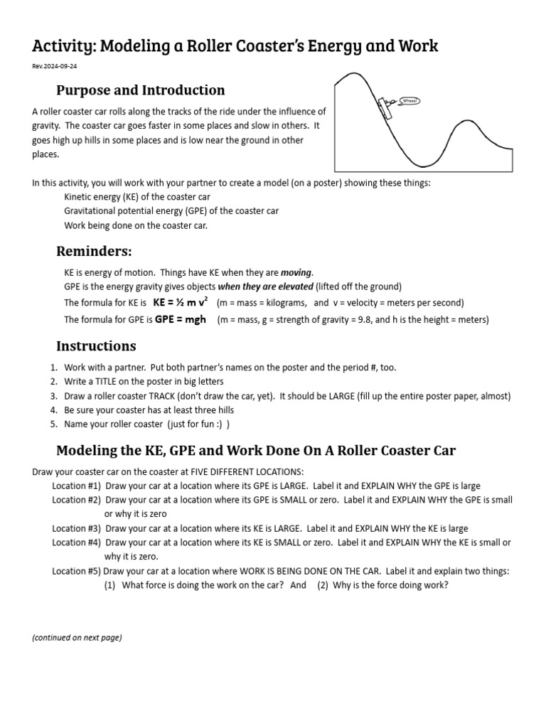 Roller Coaster Energy Model Activity | PDF | Potential Energy | Motion ...