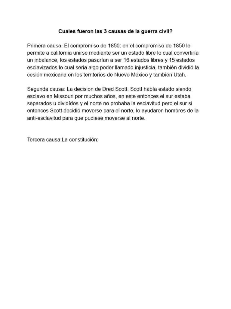 The Three Causes of The Civil War. | PDF