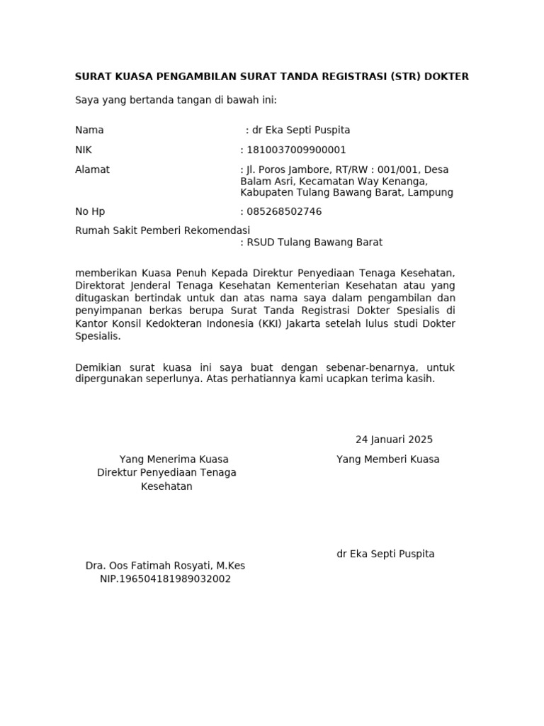 Form Surat Kuasa Pemngambilan STR Dr Eka | PDF