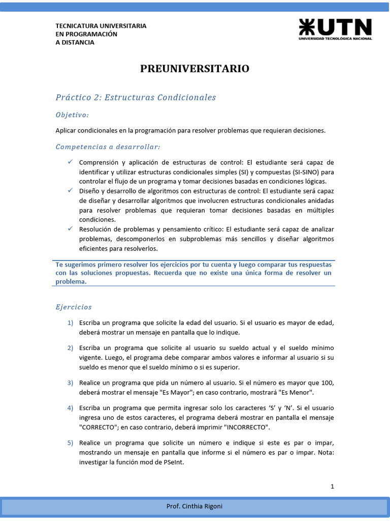 TP 2 Condicionales - UTN | PDF | Algoritmos | Multiplicación