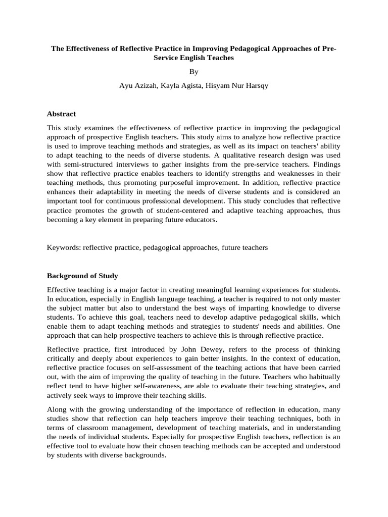 Mini Research Reflective | PDF | Reflective Practice | Teachers