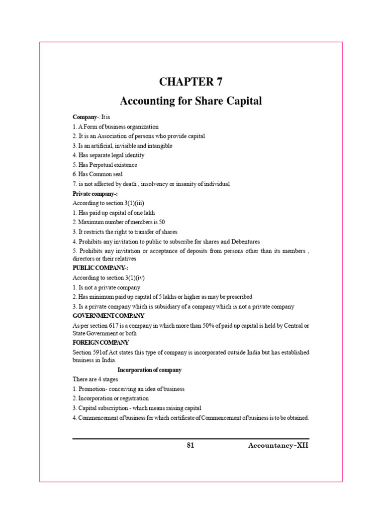 12 Accountancy Notes CH07 Company Accounts Issue of Shares 01 | PDF ...