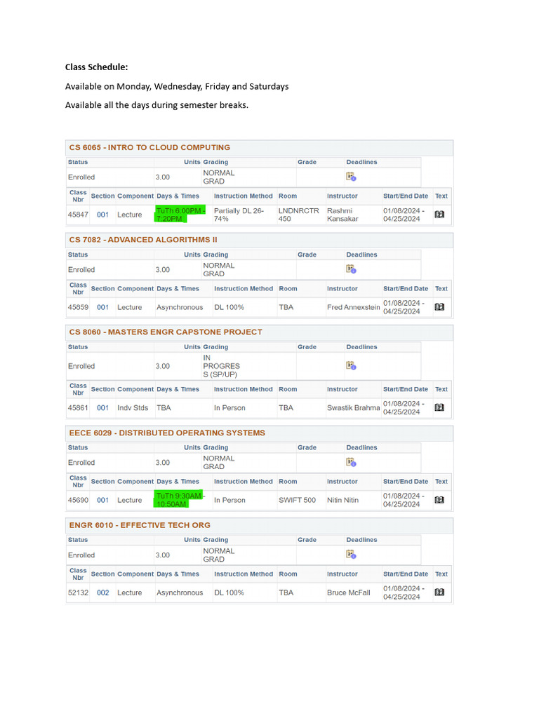 Class Schedule | PDF