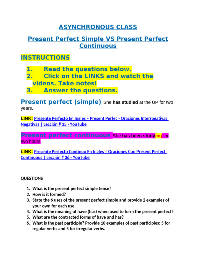 MODULE ON PRESENT PERFECT SIMPLE | PDF | Perfect (Grammar) | Linguistics