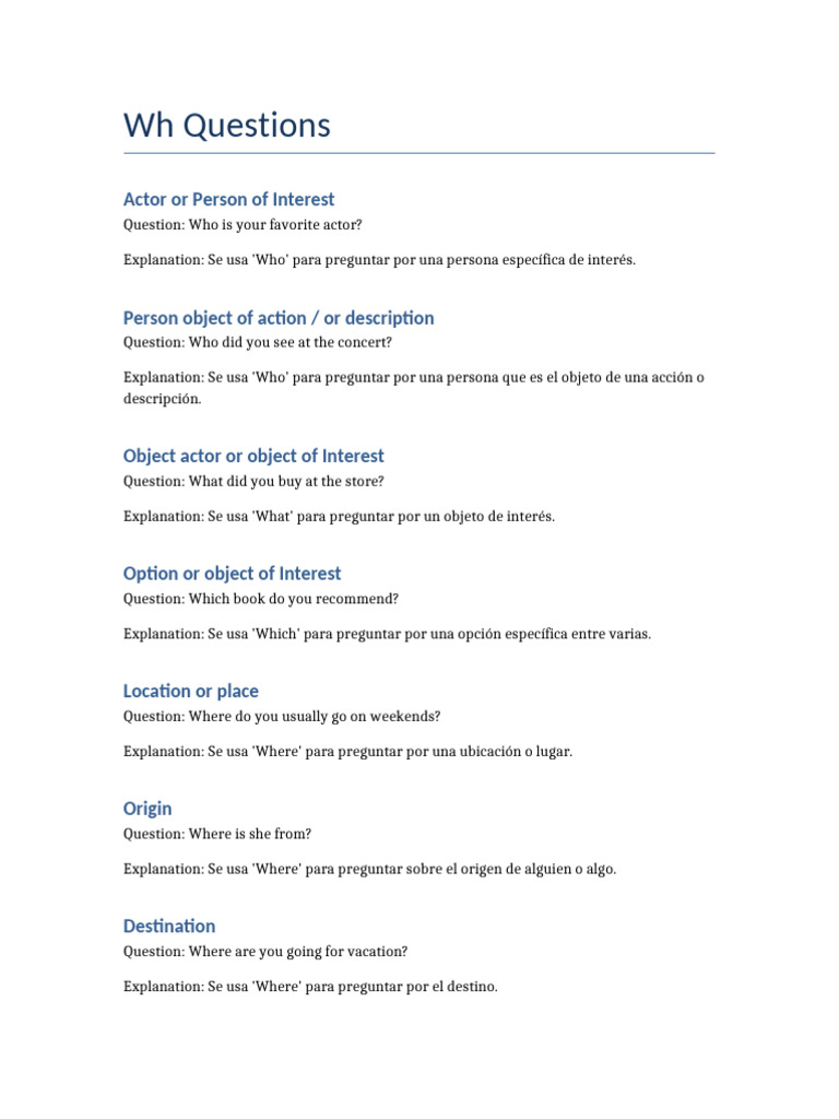 WH Questions With Explanations | PDF