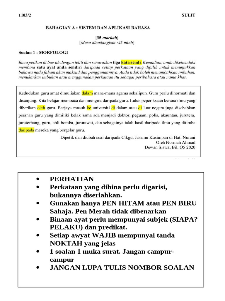 SKOR MARKAH PENUH KERTAS 2 BM BIMBINGAN MENJAWAB SPM 2021 | PDF
