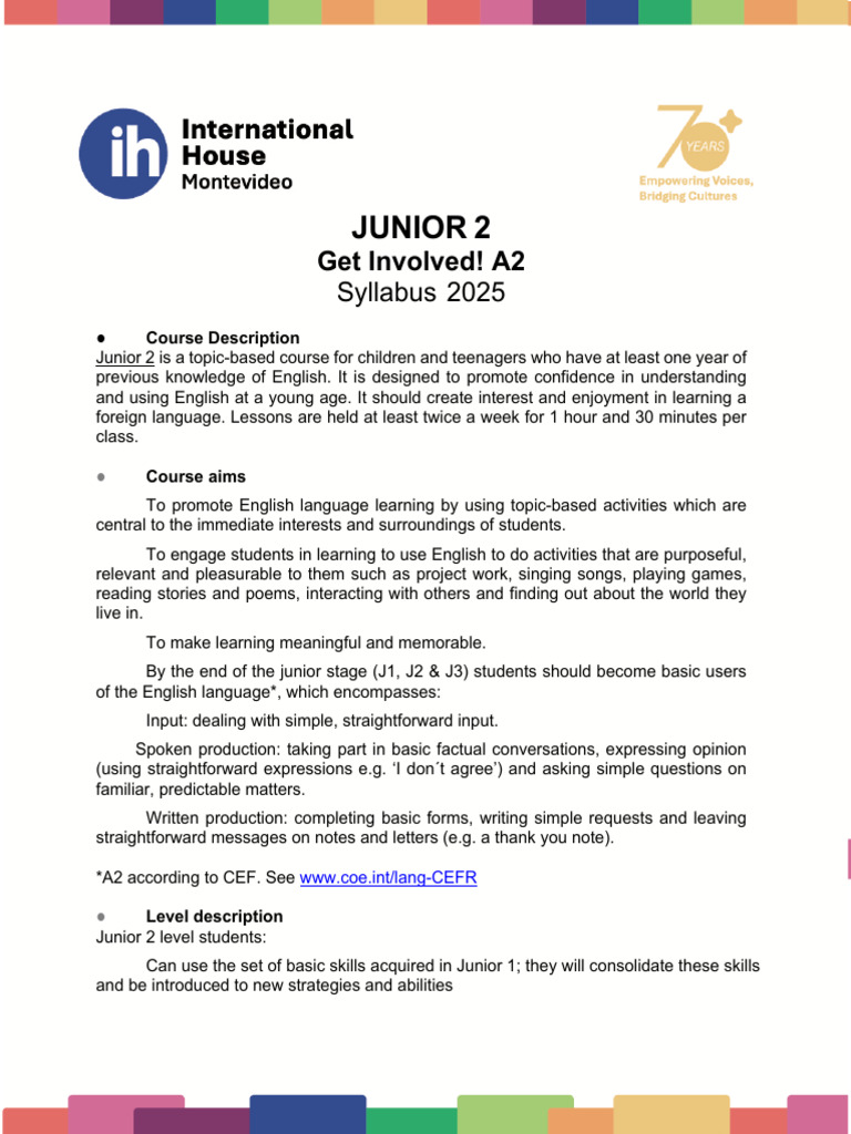 J2 - Get Involved! A2 - Syllabus 2025 | PDF | Learning | Reading Comprehension