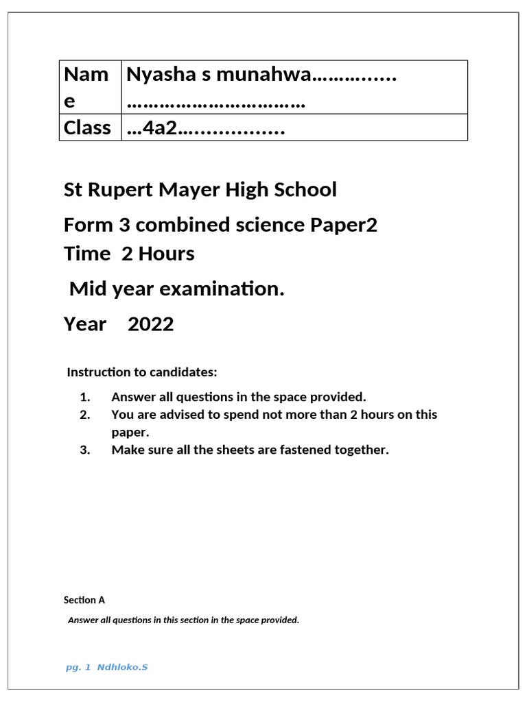 2022 Form 3 Combined Science Exam Paper | PDF | Force | Mass