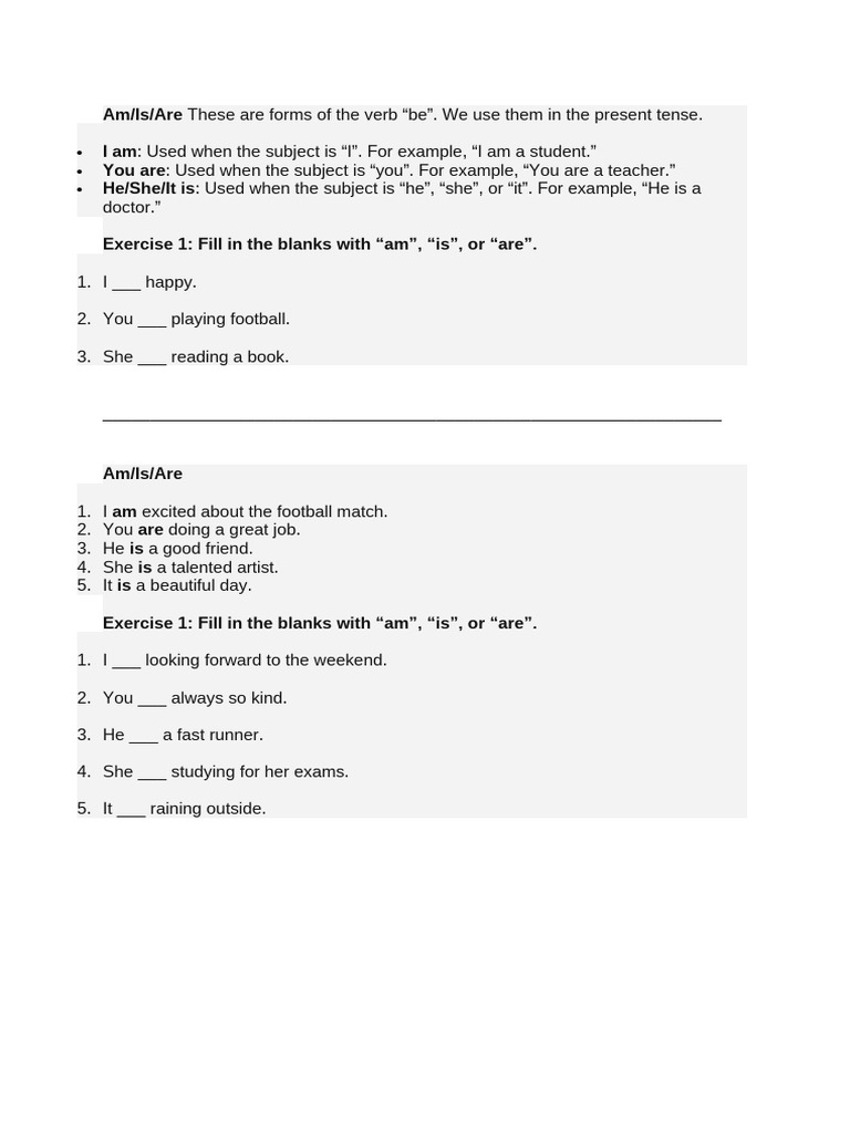 Verb To BE and Verb To DO 1 Mixed Exercises July 2024 | PDF