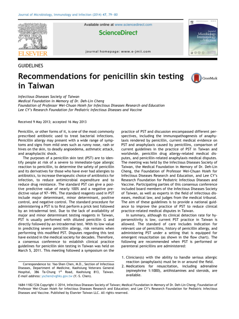 Recommendations For Penicillin Skin Testing in Taiwan - 2014 | PDF ...