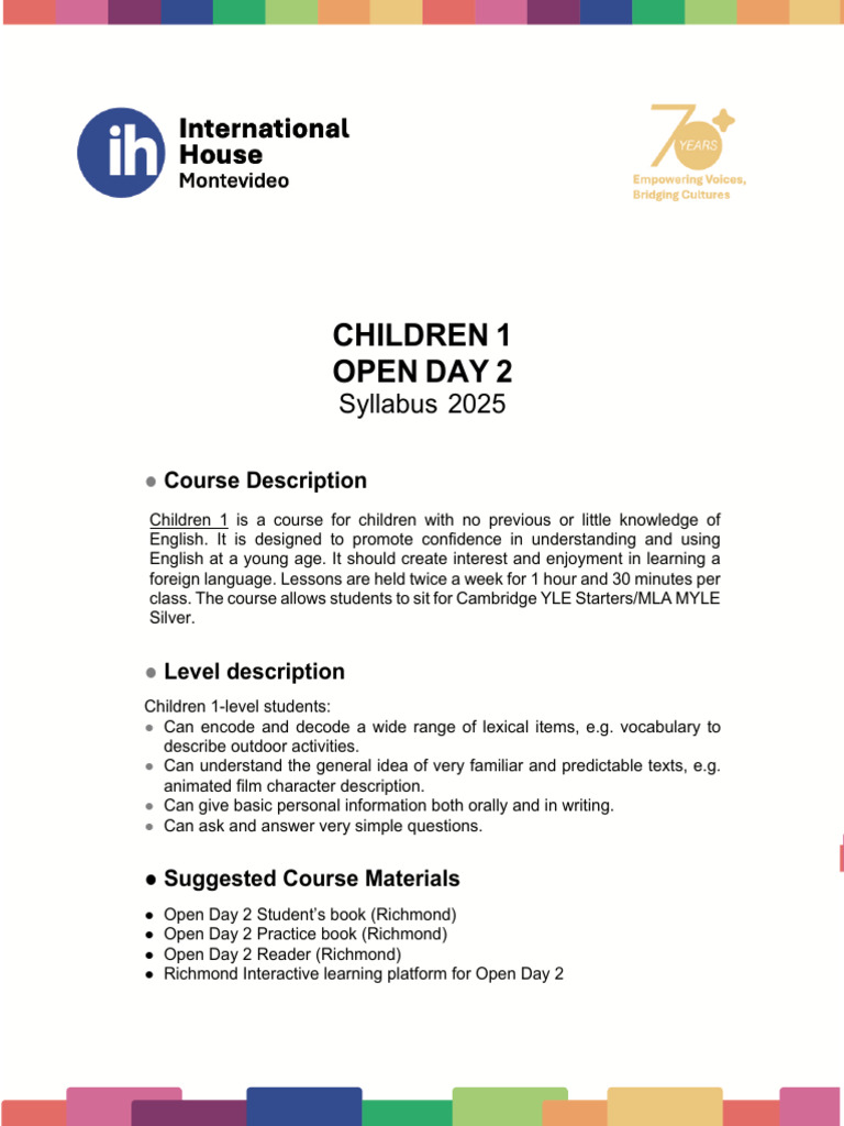 Children 1 - Open Day 2 Syllabus 2025 | PDF | Reading Comprehension