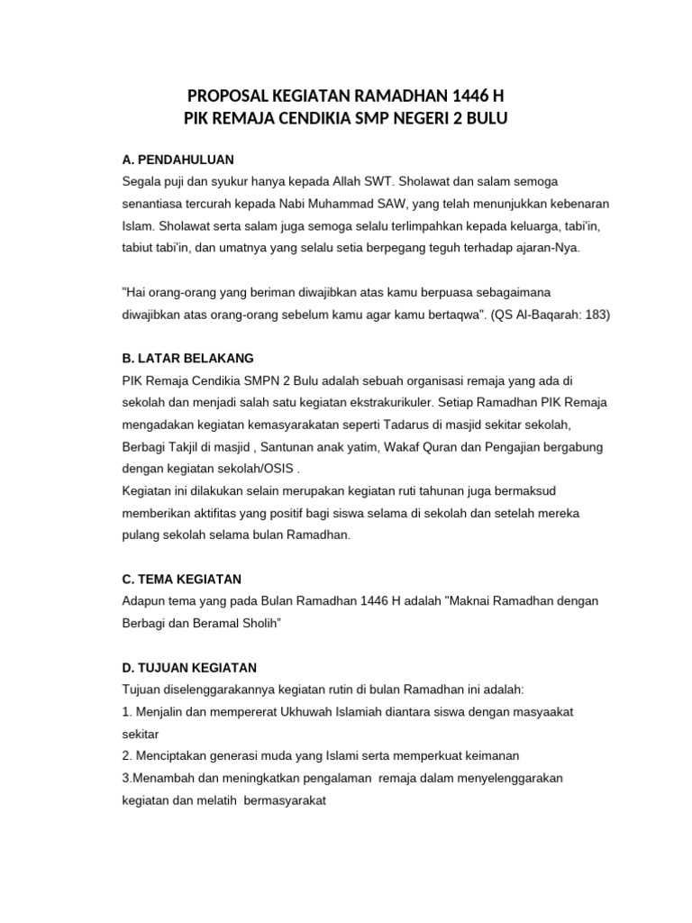 Proposal Kegiatan Pik Ramadhan 2025 | PDF