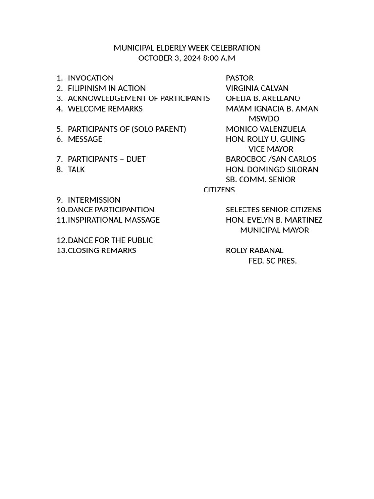 Municipal Elderly Week Celebration | PDF