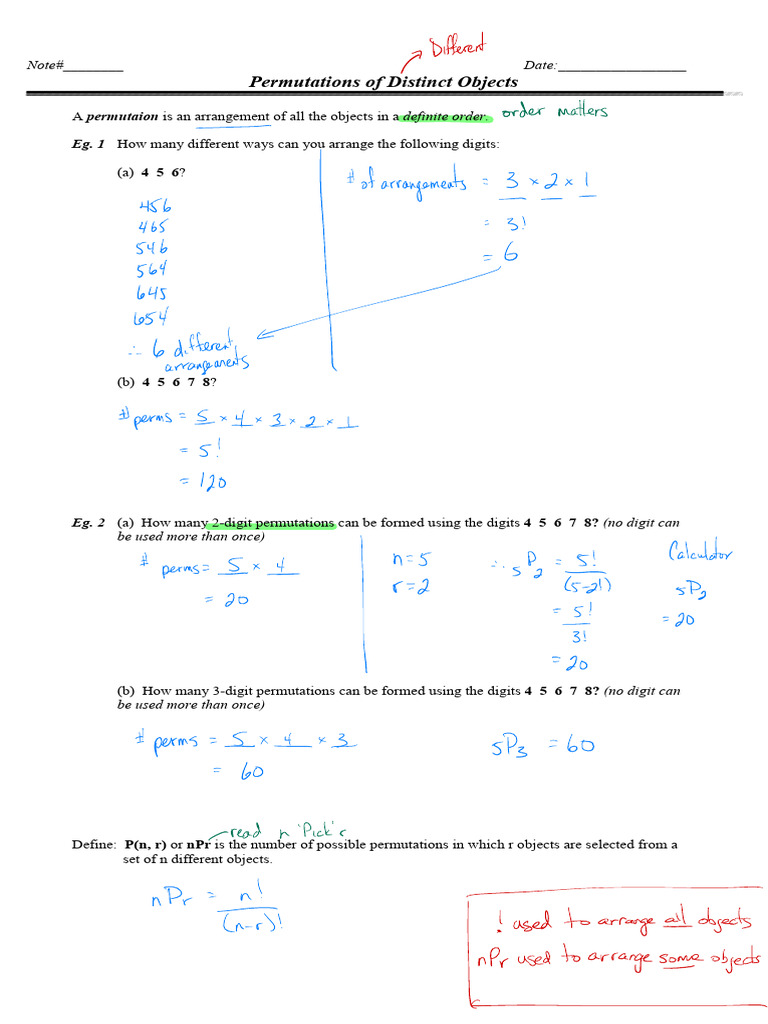2 Permutations Of Distinct Objects Pdf Permutation Abstract Algebra