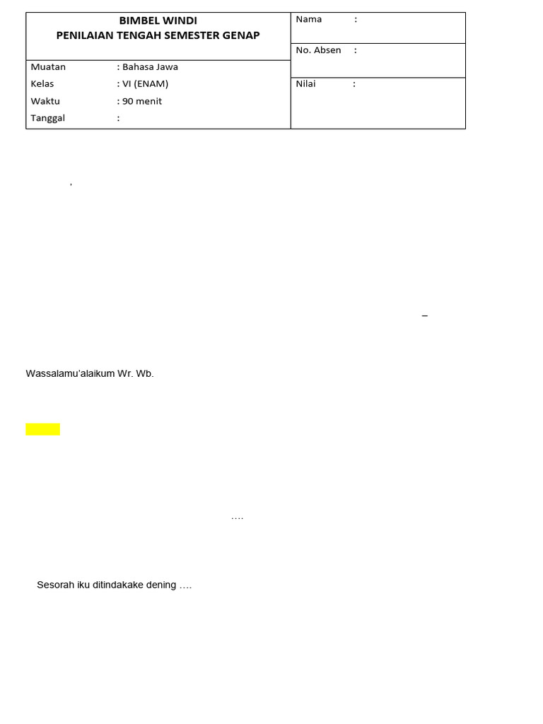 PTS 2 - BJW - Kelas 6 | PDF