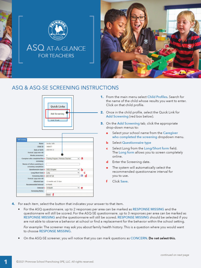 ASQ At-A-Glance For Teachers | PDF | Questionnaire