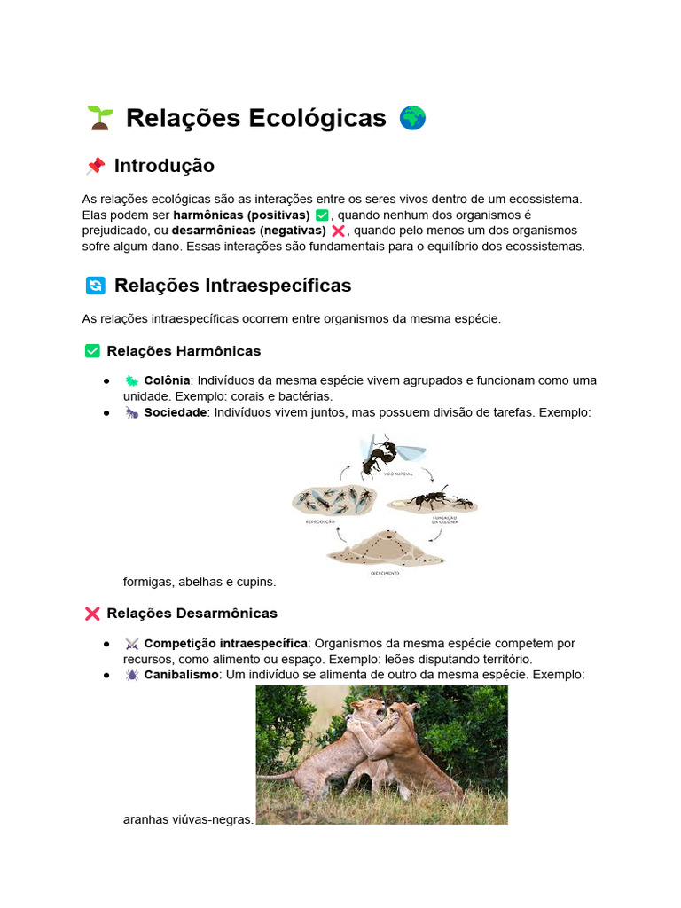 Relações Ecológicas: Tipos e Importância | PDF | Interações biológicas ...