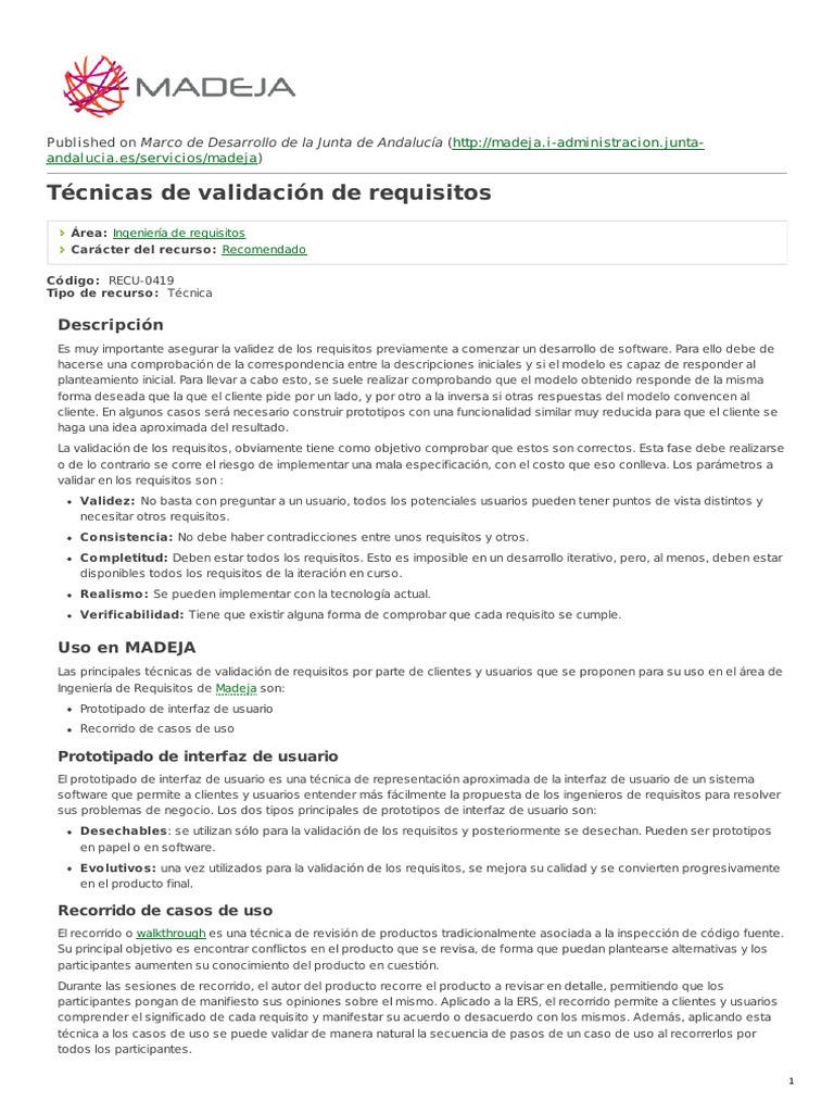 1 Tecnicas - de - Validacion - de - Requisitos | PDF | Software | Ingeniería de software