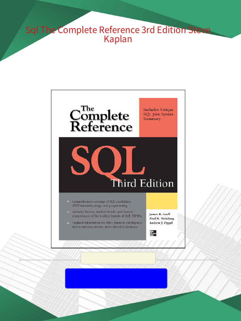 SQL The Complete Reference 3rd Edition Steve Kaplan - Own The Ebook Now With All Fully Detailed ...