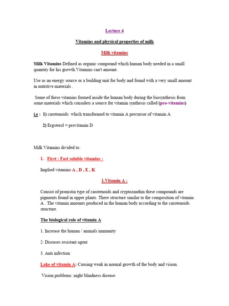Dairy lecture4 | PDF | Milk | Vitamin