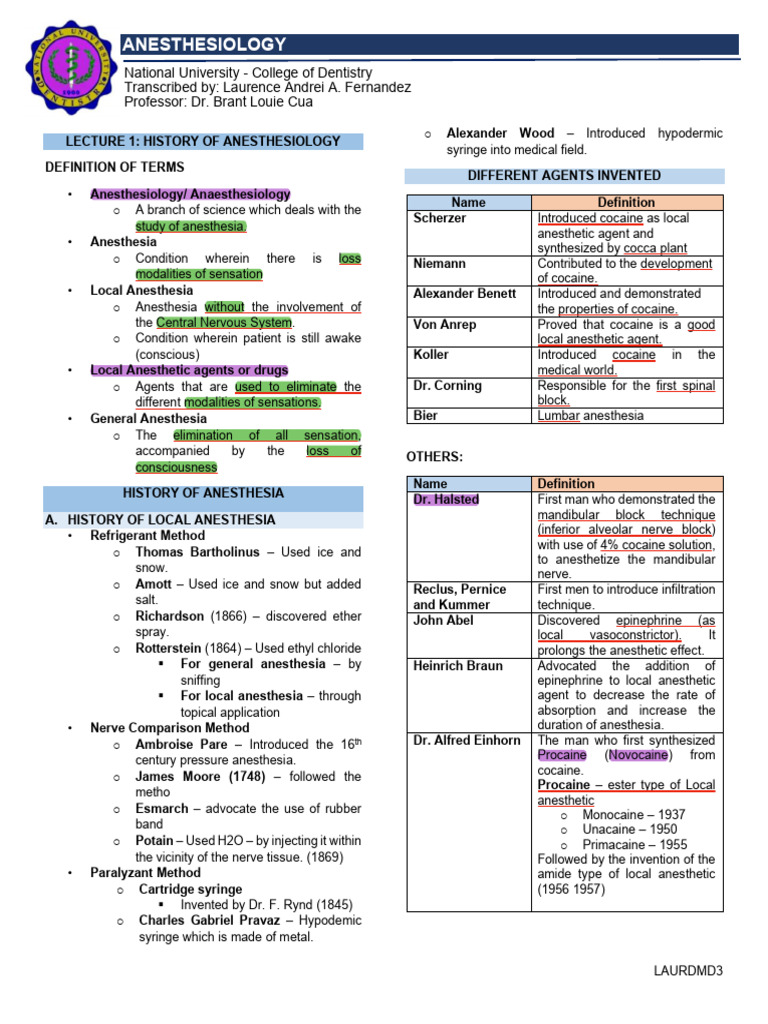 Anes All Lec | PDF | Syringe | Anesthesia