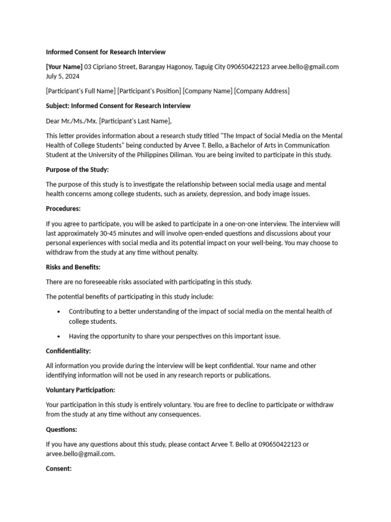 Informed Consent For Research Interview | PDF | Informed Consent | Consent