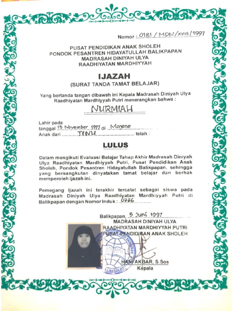 ijazah istri ust haris | PDF