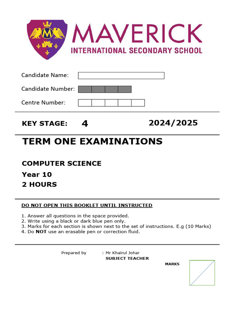 Year 10 Computer Science Exam Paper | PDF | Computer Engineering | Telecommunications