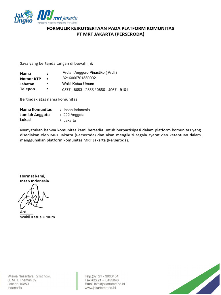 Formulir Pendaftaran Komunitas - Final | PDF