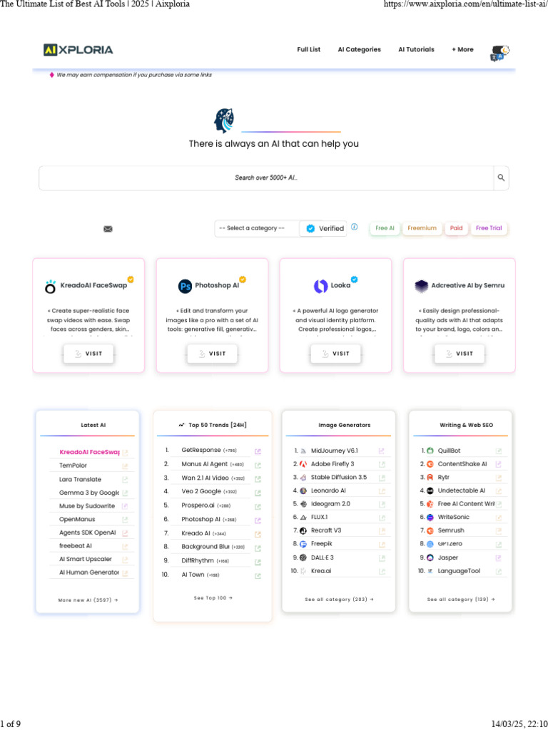 The Ultimate List of Best AI Tools - 2025 - Aixploria | PDF | Artificial Intelligence ...