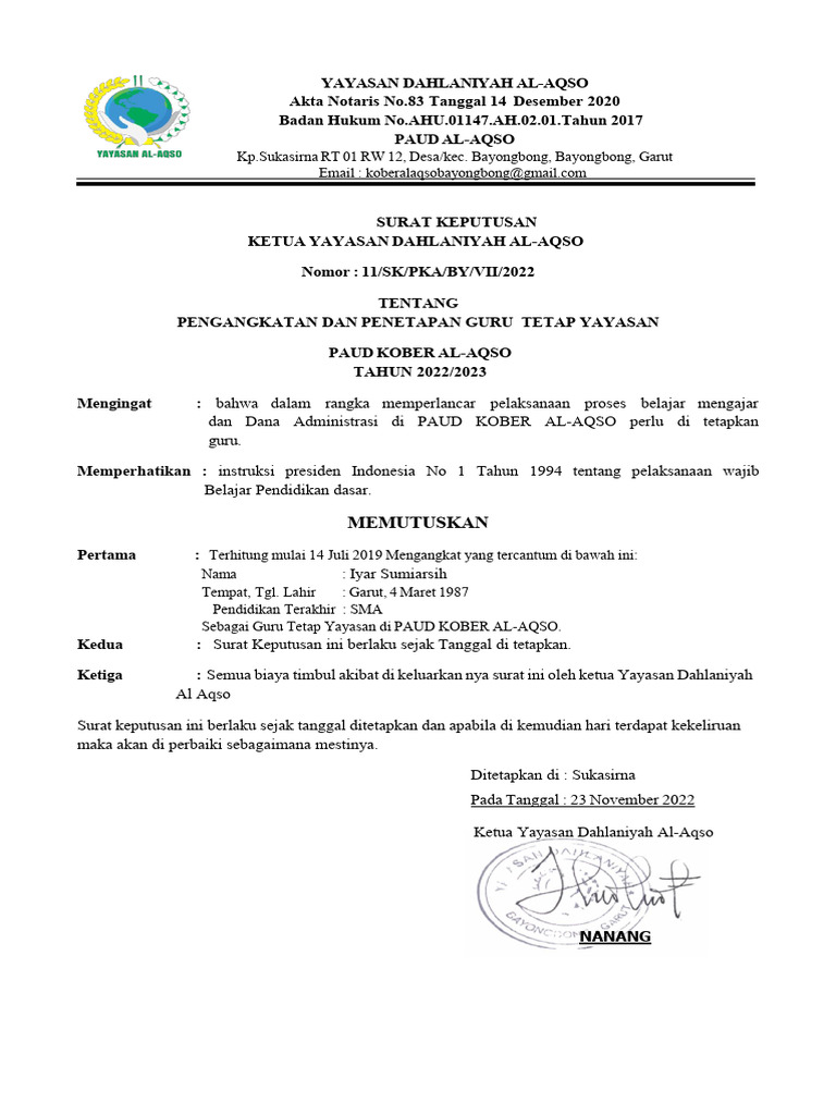 SK dan SURAT TUGAS Iyar | PDF