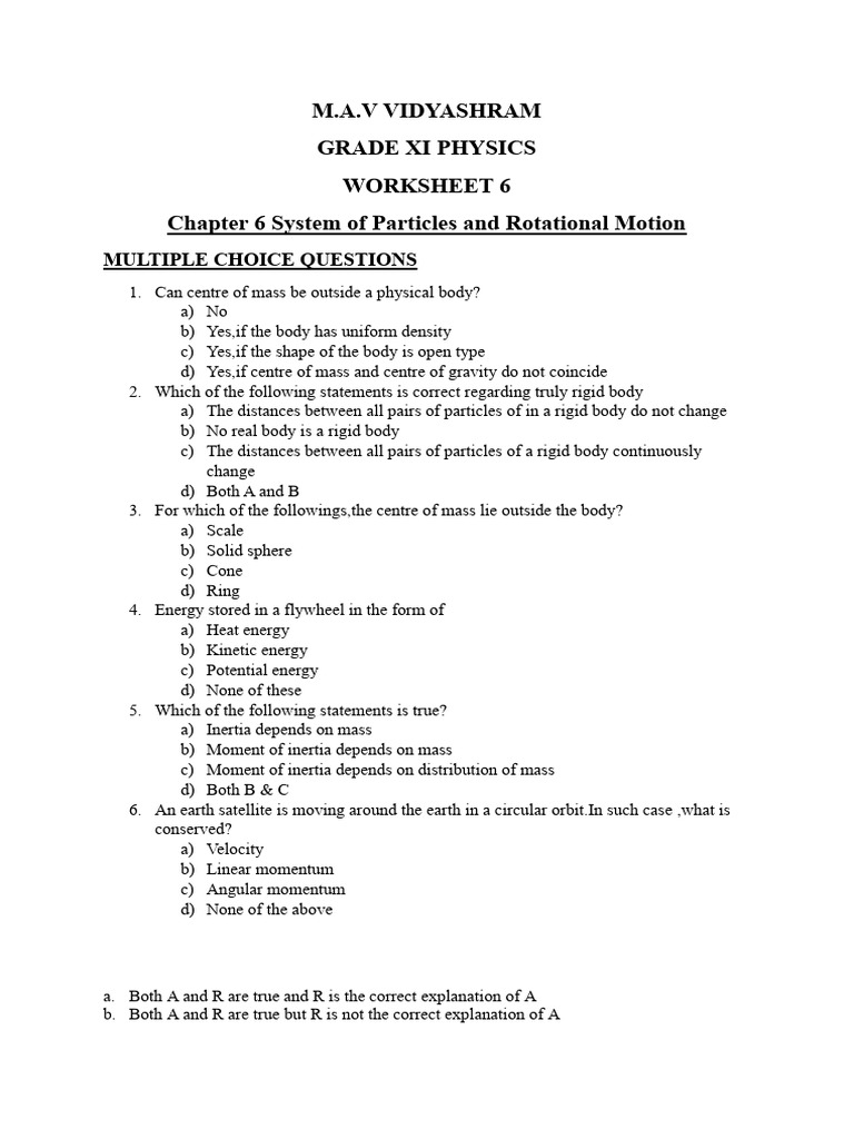 G11 Physics WS 6 System of Particles | PDF | Rotation Around A Fixed Axis | Torque