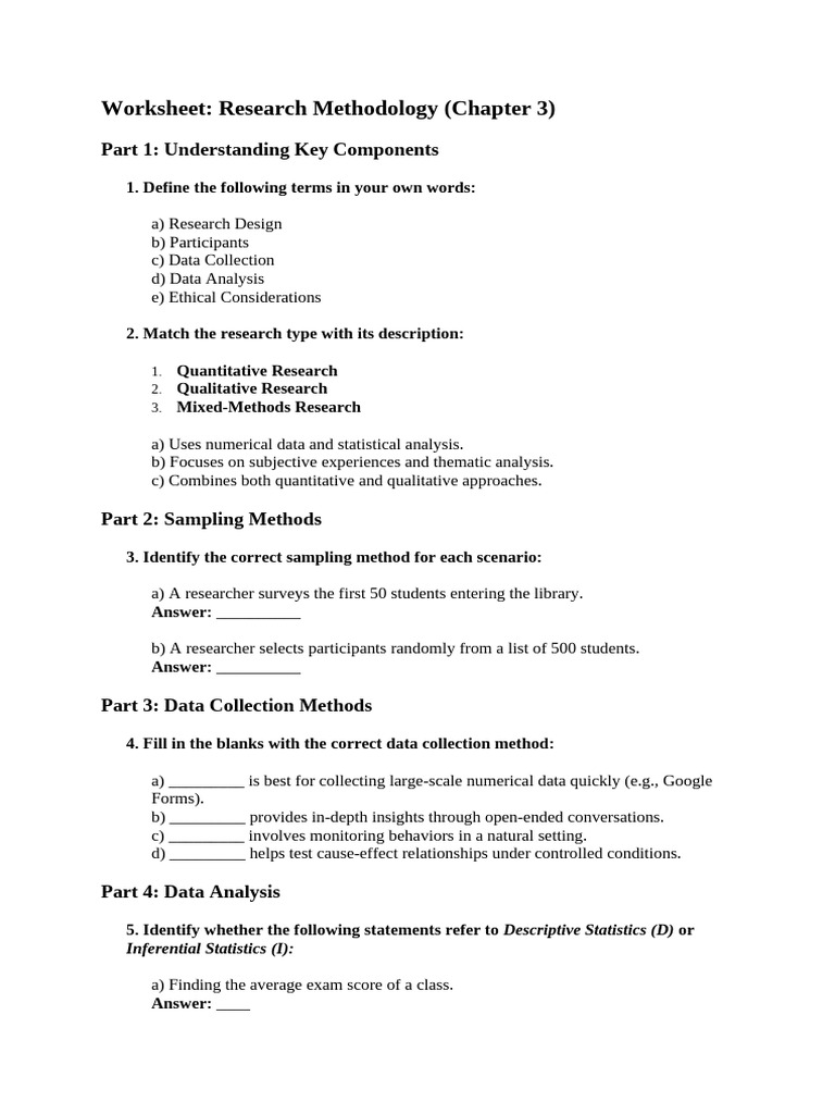 Worksheet - Research Methodology (Chapter 3) | PDF | Methodology ...
