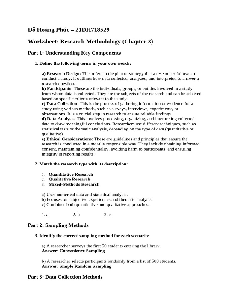 Worksheet - Research Methodology (Chapter 3) | PDF | Methodology ...