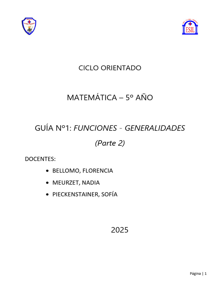 Guía #1 - FUNCIONES GENERALIDADES - Parte 2 - 5to 2025 | PDF | Sistema de coordenadas ...