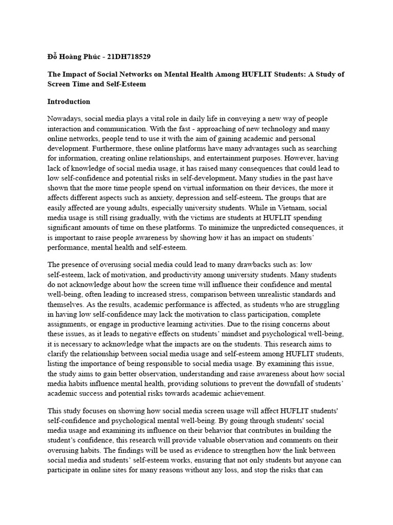 Introduction 1st Draft | PDF | Self Esteem | Mental Health