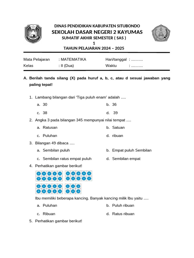 Soal Asas Ganjil Matematika Kelas 2 | PDF