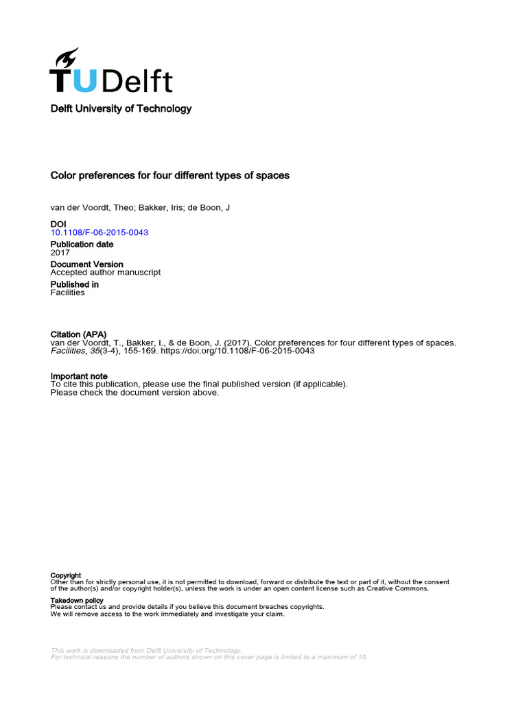 2017 Facilities VanderVoordt Bakker DeBoon ColorPreferences Types ...