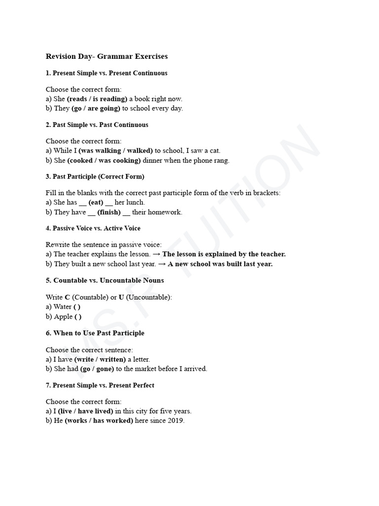 Revision Day - Grammar Exercises | PDF
